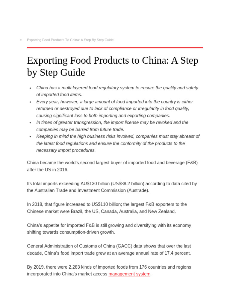 Exporting Food Products to China Guide | PDF | Trademark | Customs