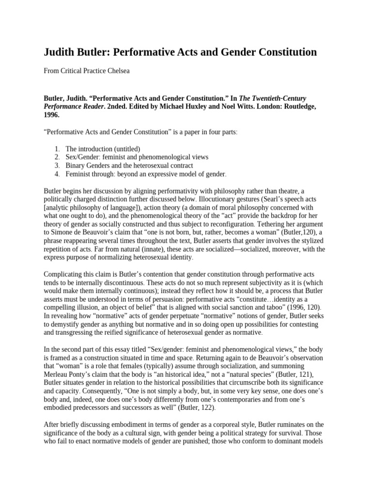 Butler - Performative Acts and Gender Constitution - Paper | PDF ...