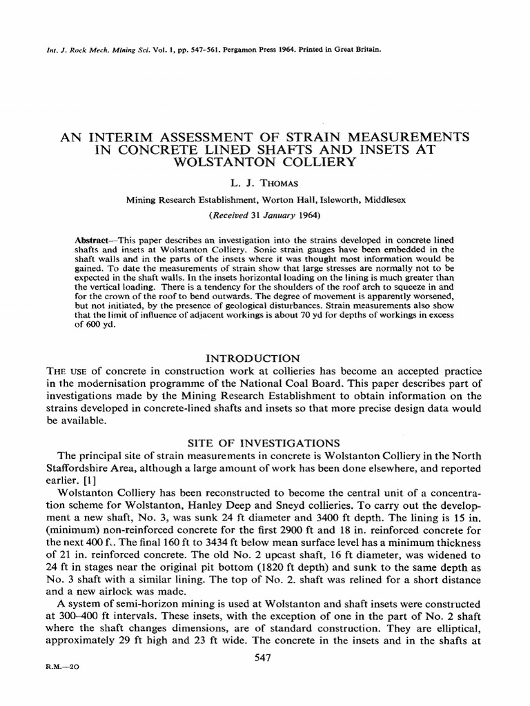 An interim assessment of strain measurements in concrete lined shafts ...