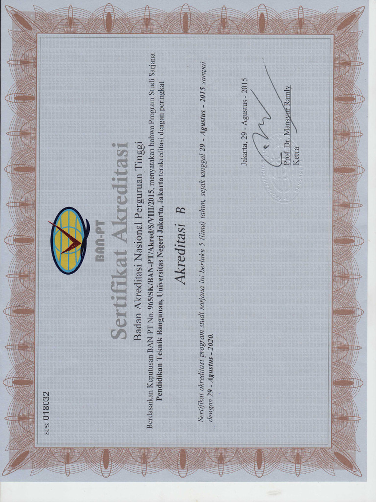 Sertifikat Akreditasi S1 PTB - 2015-2020 | PDF