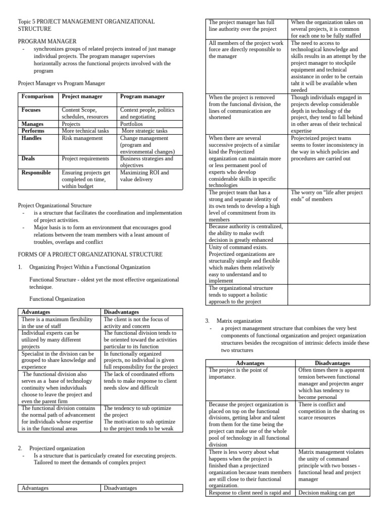 Project Management Structures Explained | PDF | Project Management ...
