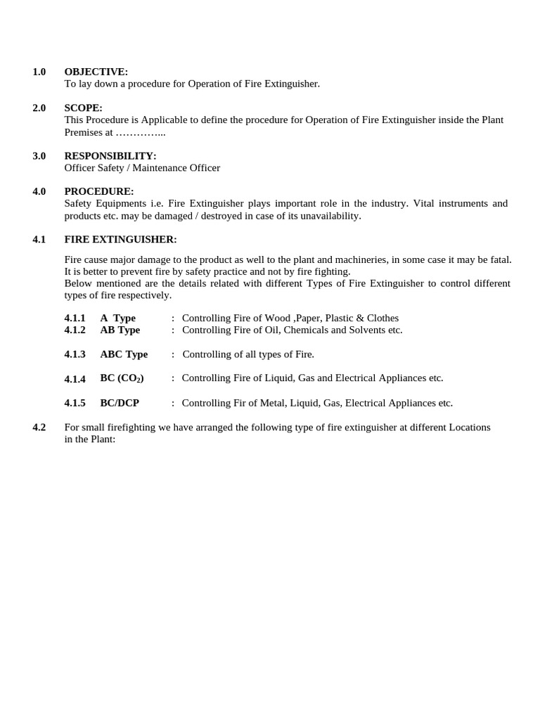 SOP For Operation of Fire Extinguisher | PDF | Firefighting | Fires