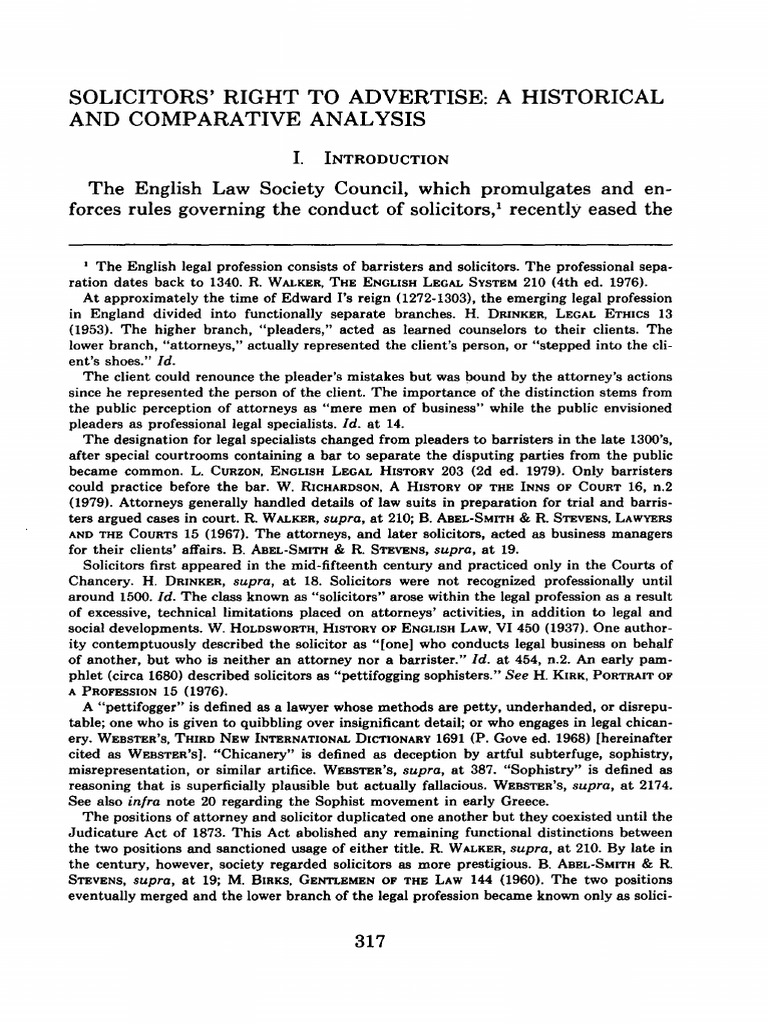 Solicitors Right To Advertise - A Historical and Comparative Anal | PDF | Barrister | Solicitor