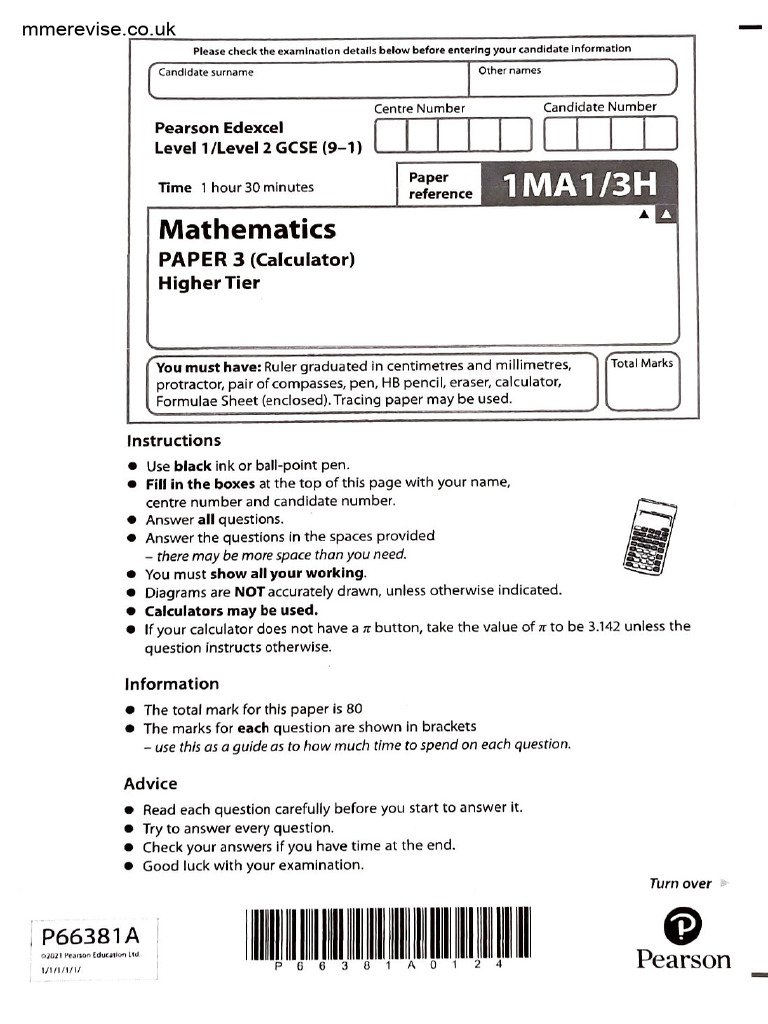 GCSE Maths Edexcel Higher Paper 3 2022 | PDF | Student Assessment And ...