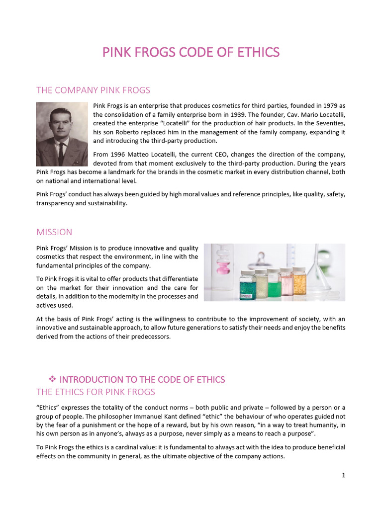 Pink Frogs Code of Ethics | PDF | Employment | Sustainability