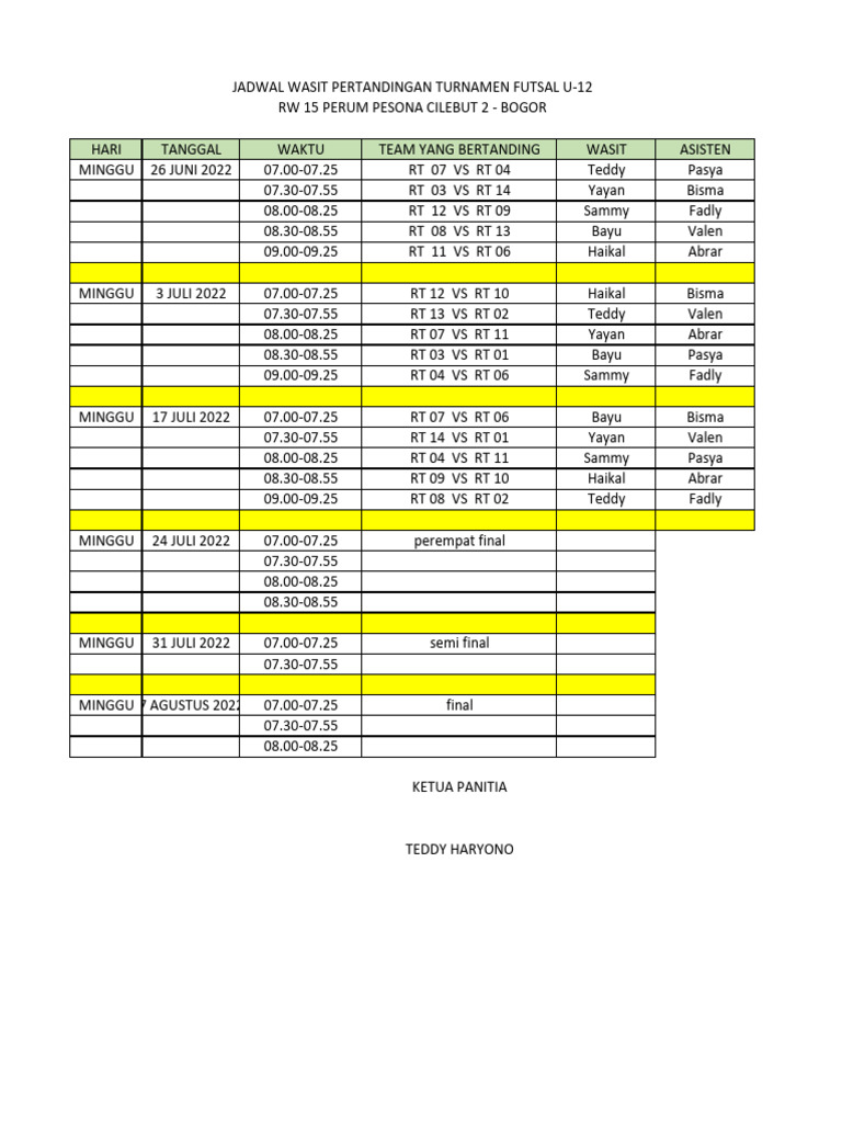 Jadwal Wasit Dan Hakim Garis | PDF