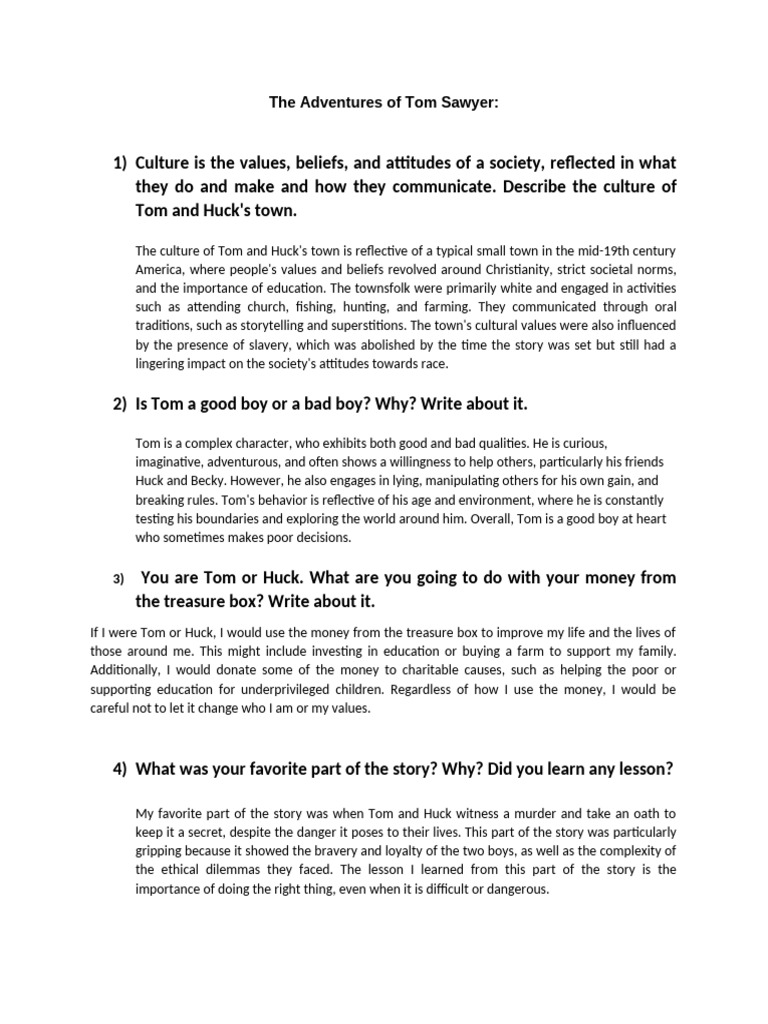 Culture and Morality in Tom Sawyer | PDF | Huckleberry Finn | The ...