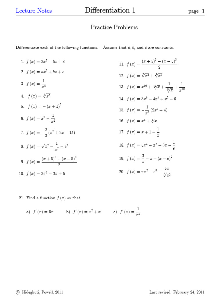 Differentiation Practice Problems | PDF