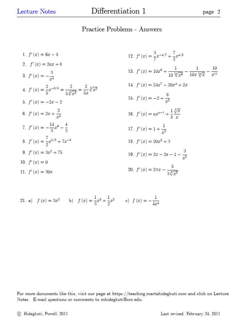 Differentiation Practice 2 | PDF