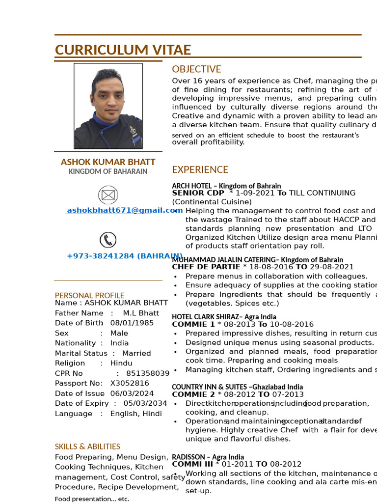 Tinywow - CV ASHOK KUMAR BHATT - 71318057 | PDF | Chef | Menu
