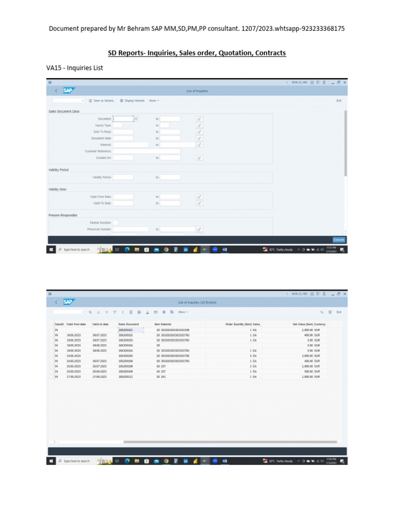SD Reports Inquiries Sales Order Quotation Contracts 1708397443 | PDF