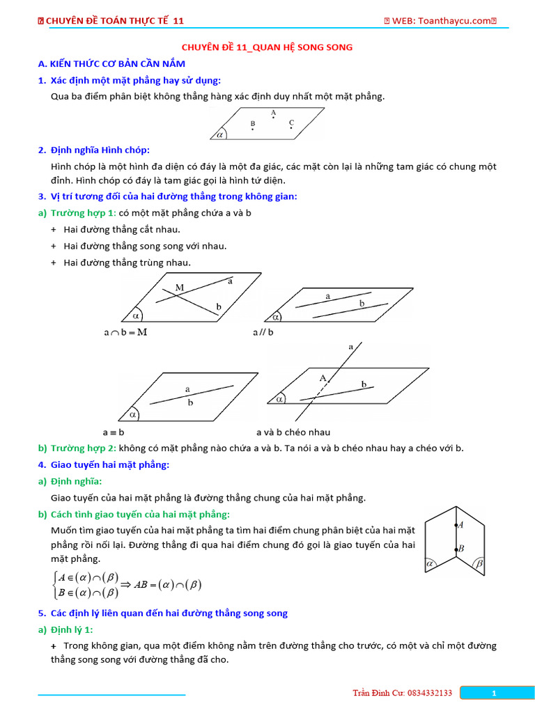 Chuyen de Toan Thuc Te Quan He Song Song Trong Khong Gian Toan 11 | PDF