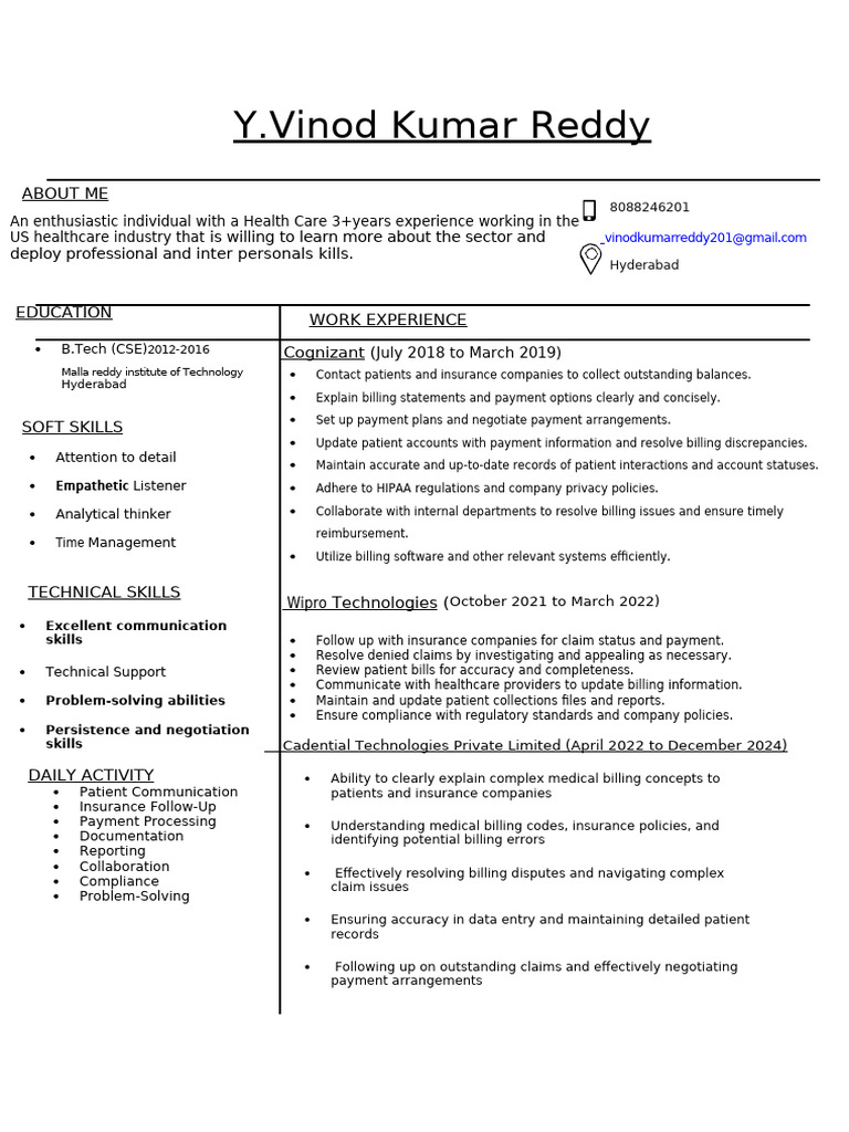 Vinod_Resume (1) | PDF | Health Care | Social Programs