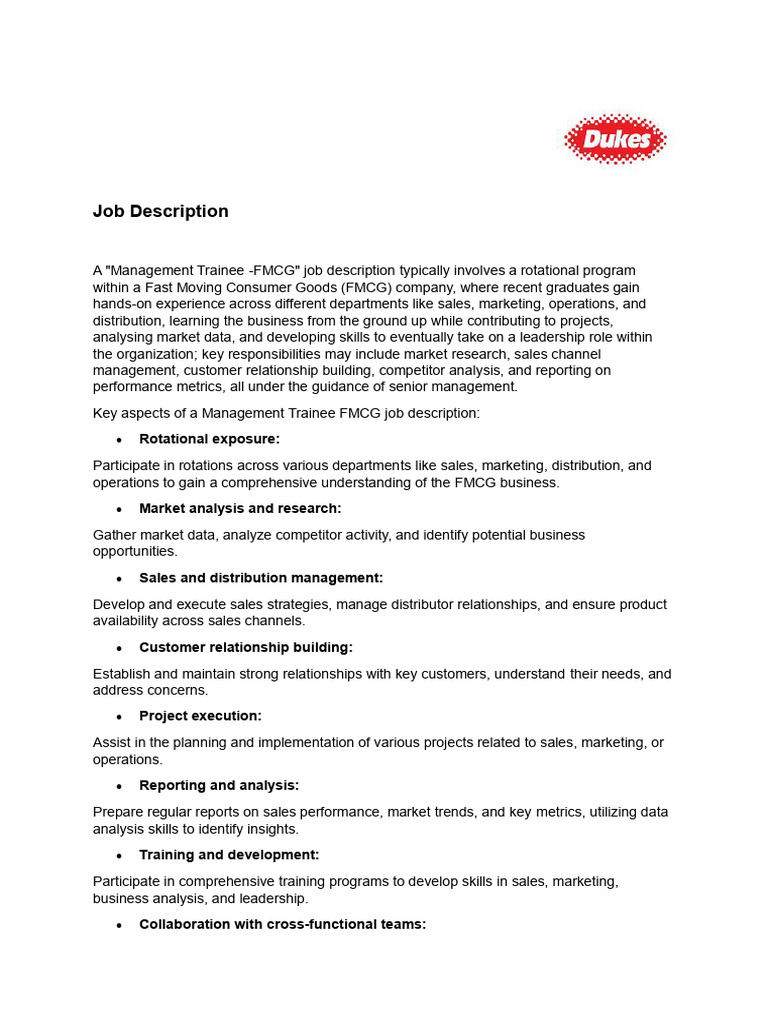 Job Description-Management Trainee | PDF | Marketing | Sales
