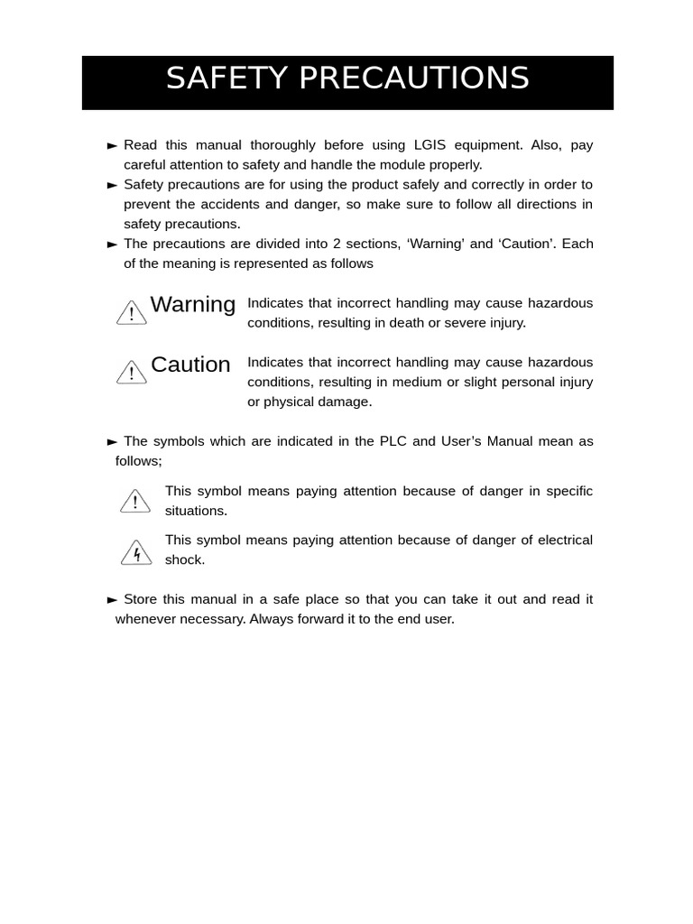 Safety Precaution | PDF | Electrical Wiring | Programmable Logic Controller