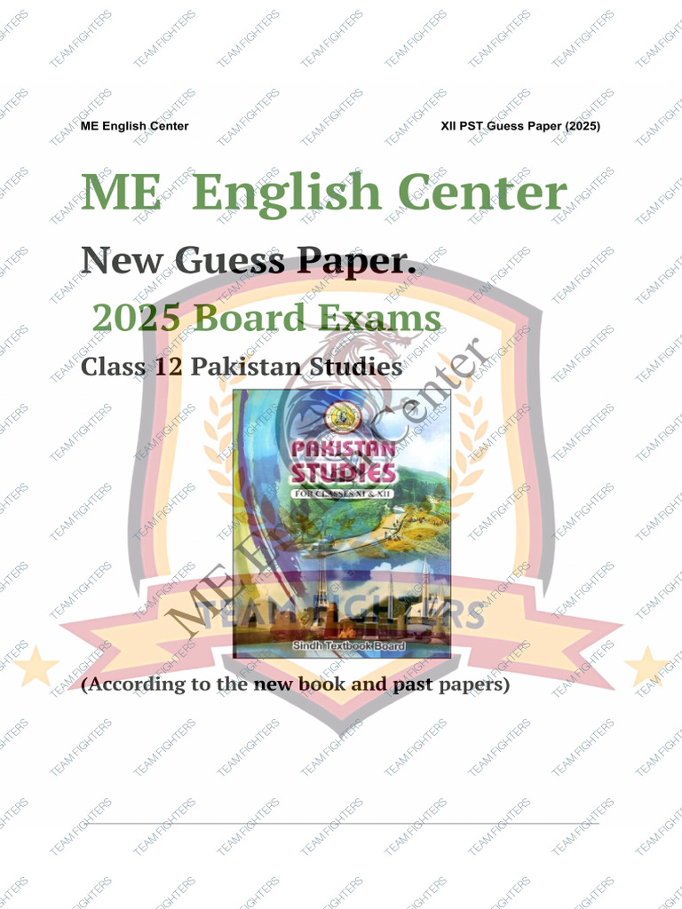 Xii PST (Eng) - Me English Center Guess Paper 2025 - Team Fighters | PDF