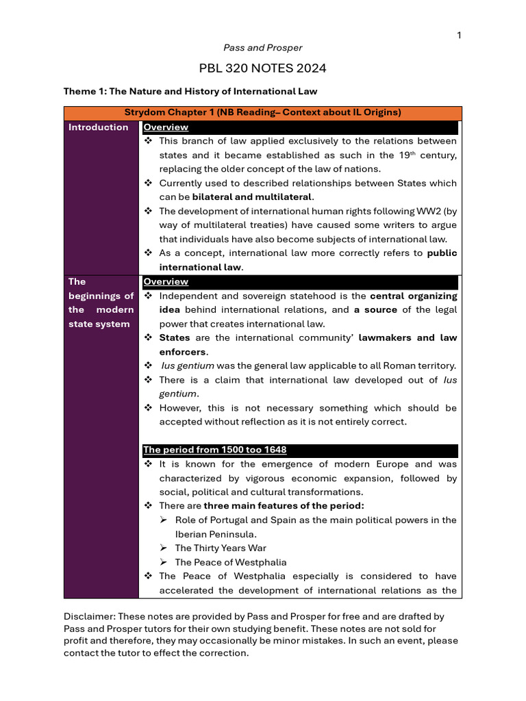 PBL 320: International Law Overview | PDF | Treaty | International Law