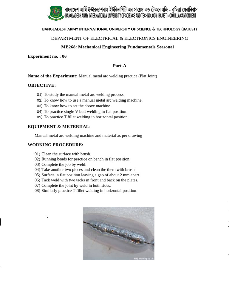 Manual Metal Arc Welding Practice Guide | PDF
