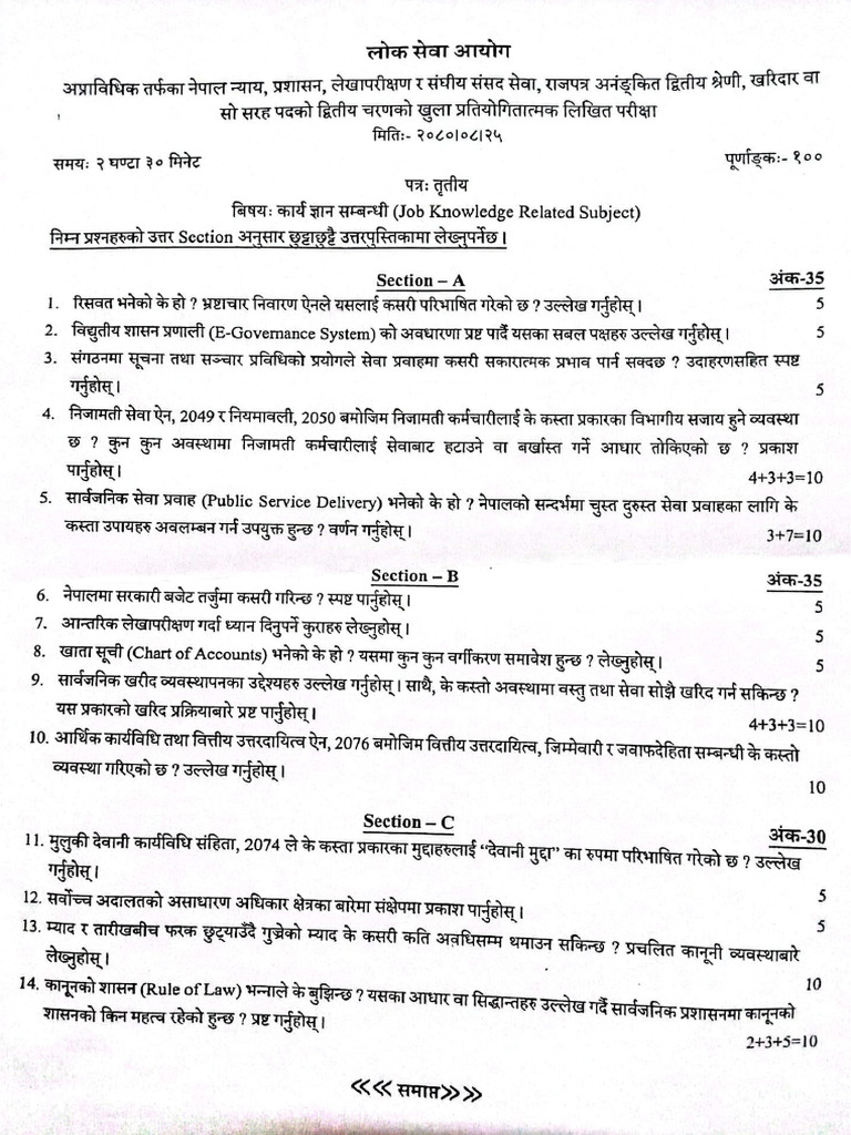 Kharidar Question 3rd Paper 2080 | PDF