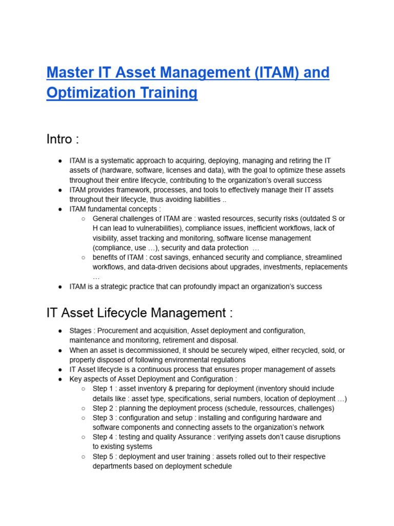 Master IT Asset Management (ITAM) and Optimization Training | PDF ...