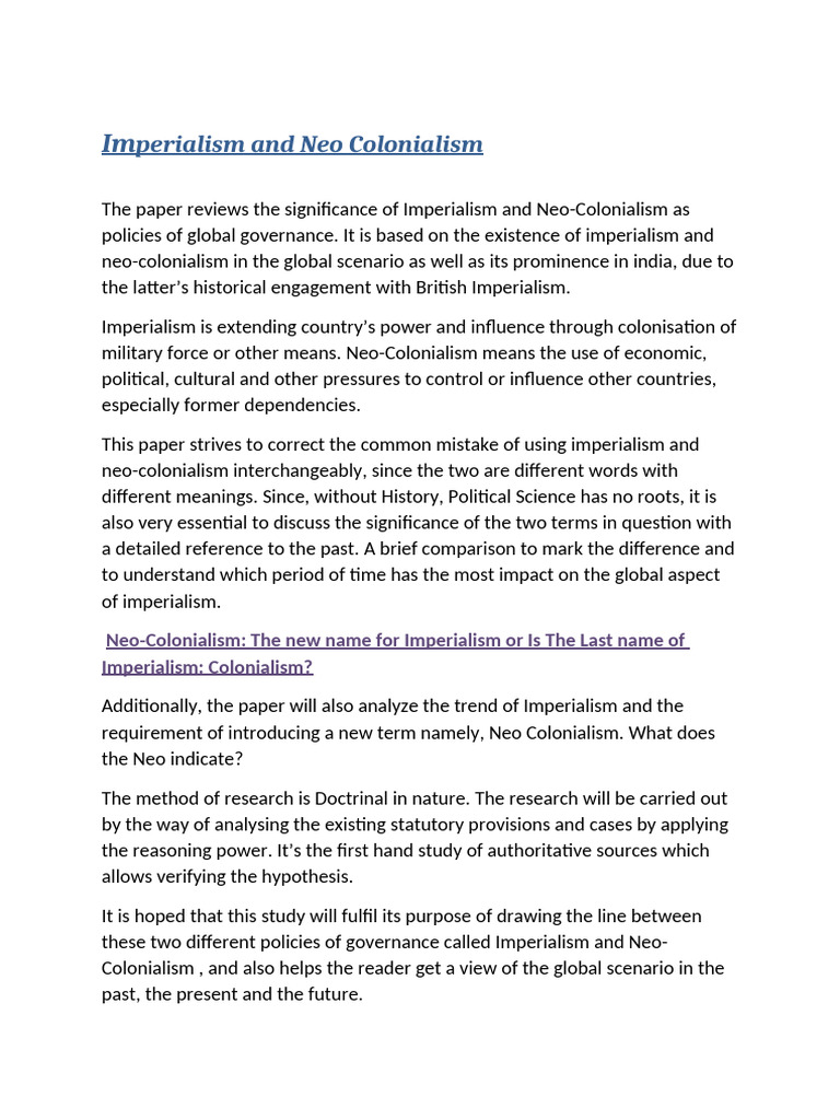 Imperialism and Neo Colonialism | PDF