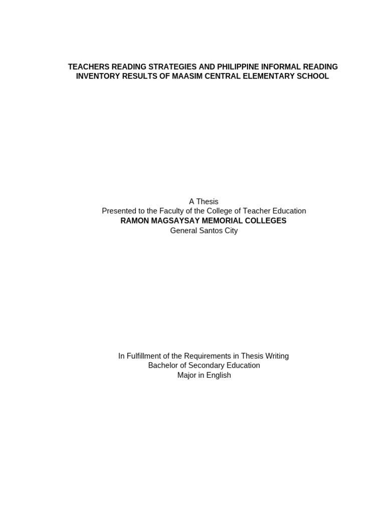 Teachers' Reading Strategies in Maasim School | PDF | Reading ...