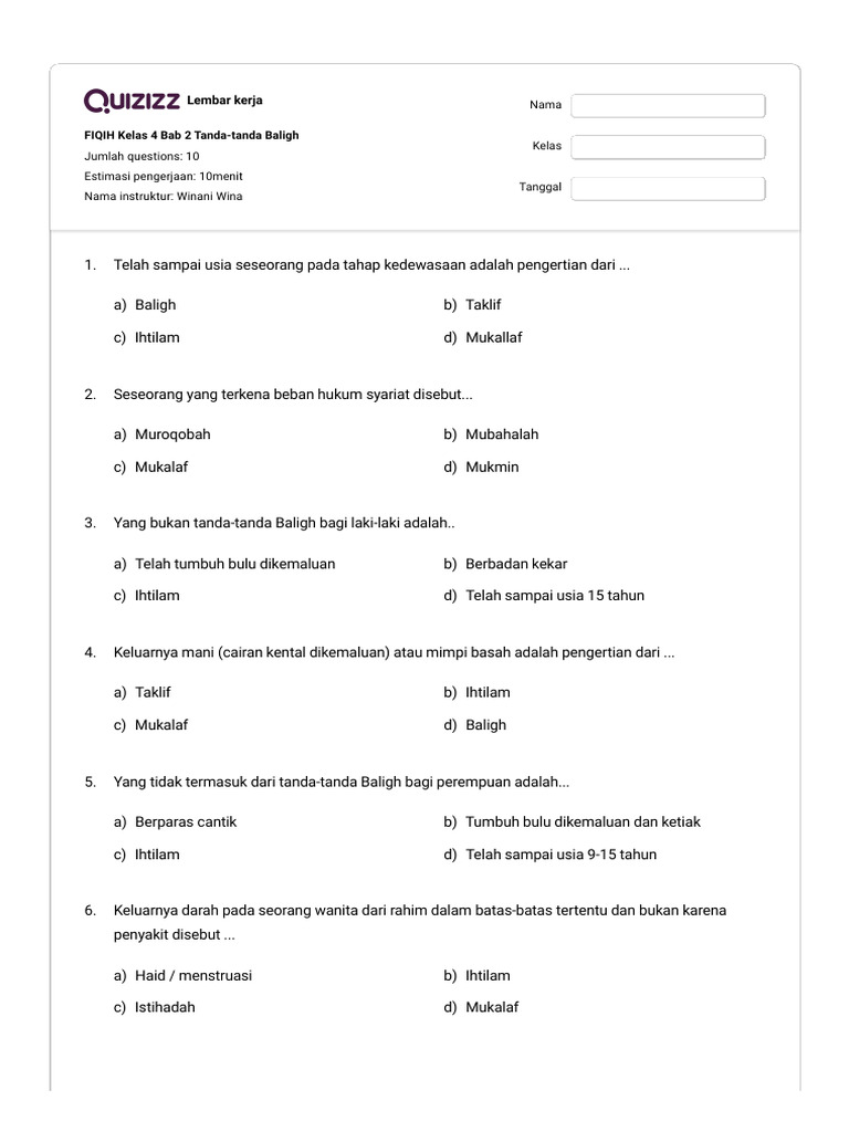 LKPD Tanda Baligh Kelas 4 Fiqih | PDF