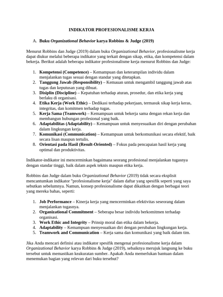 Indikator Profesionalisme Kerja | PDF
