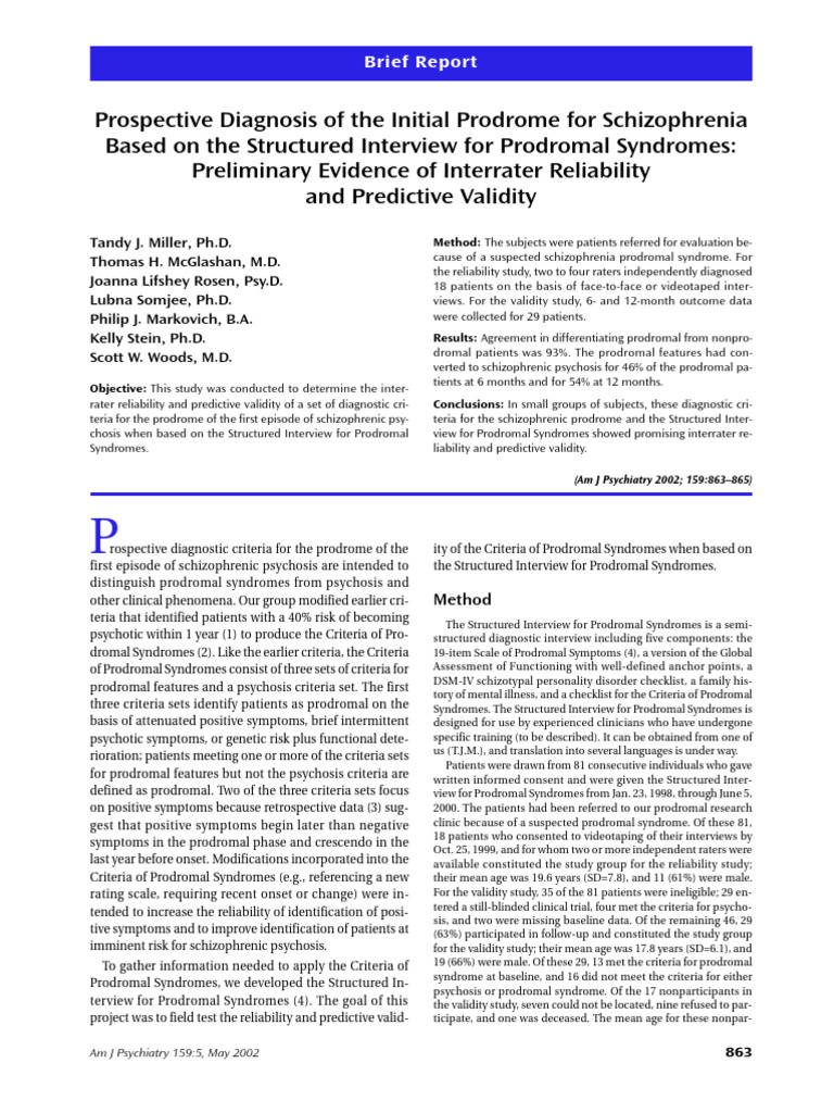 Prodromal Schizophrenia Interview Study | PDF | Schizophrenia | Psychosis