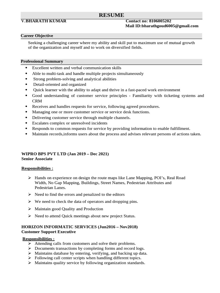 Bharath Updated Resume Genpact | PDF | Information | Computing