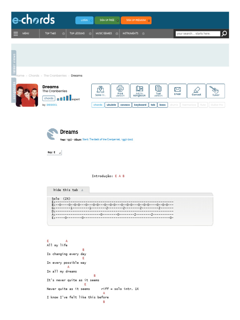 DREAMS Chords - The Cranberries - E-Chords | PDF