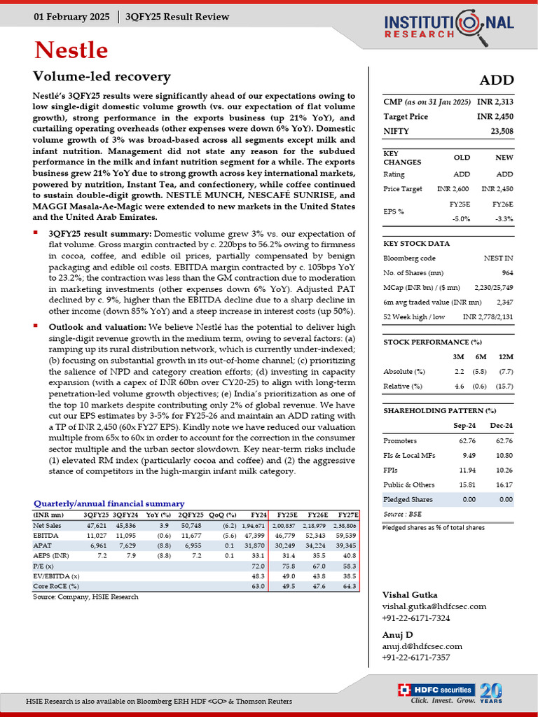 Nestle - 3QFY25 - HSIE-202502010819539134491 | PDF | Securities ...