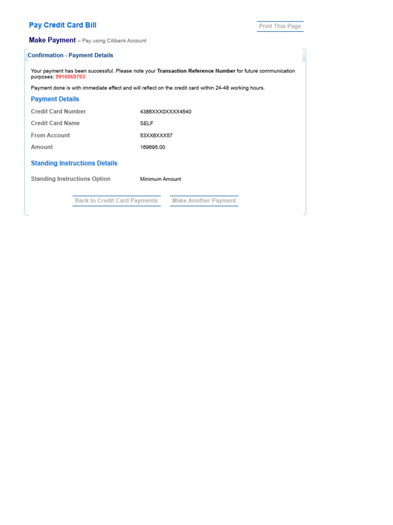 Citibank Online Credit Card Payment Confirmation | PDF