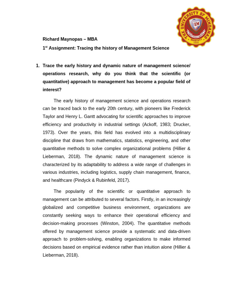 History of Management Science Insights | PDF | Science | Operations ...