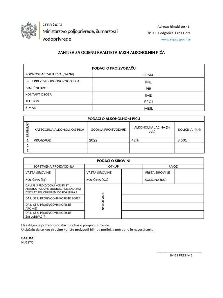 Zahtjev za ocjenu kval. alk. pica 2024 | PDF