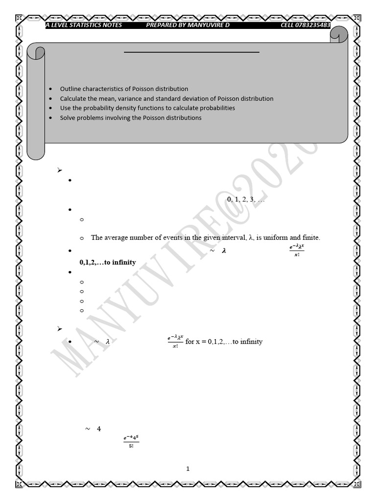 Poisson Dist Notes and Questions | PDF | Probability Distribution ...