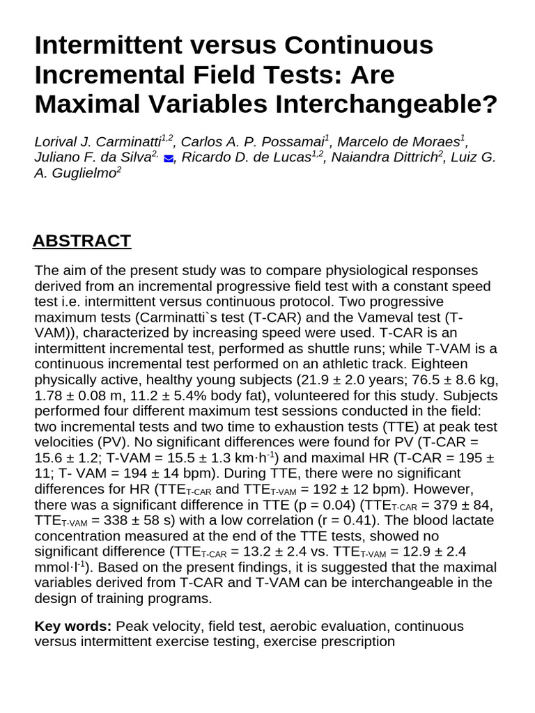 Intermittent Versus Continuous Incremental Field Tests - Are Maximal ...