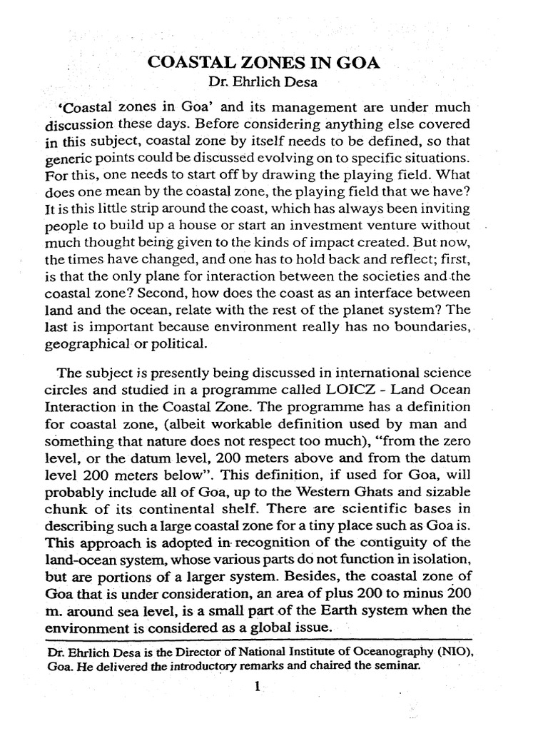 Coastal Zones in Goa Erhlich Desa | PDF