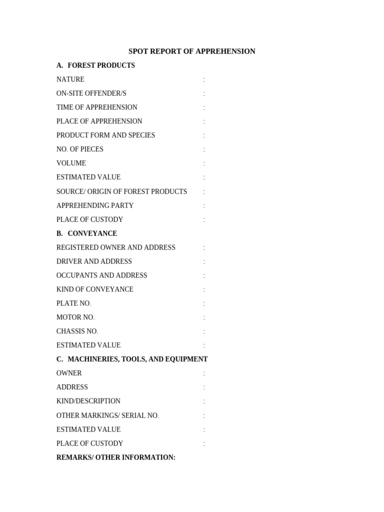 Spot Report of Apprehension (1) | PDF