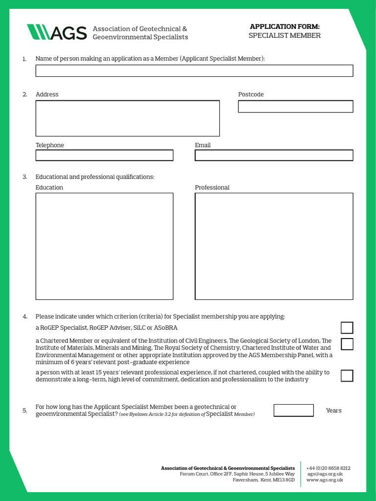 AGS Membership Application Form Specialist Member | PDF