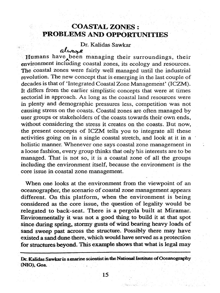 Coastal Zone Problems and Opportunities Kalidas Sawkar | PDF