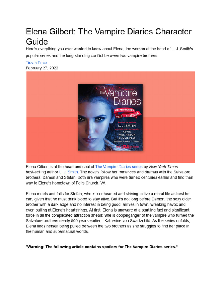 Elena Gilbert - The Vampire Diaries Character Guide | PDF | Damon ...