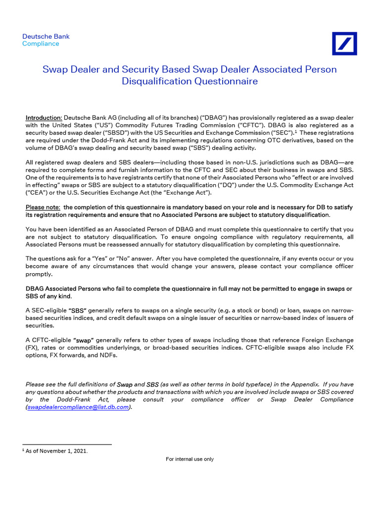 Swap Dealer Associated Person Disqualification Questionnaire Fillable ...