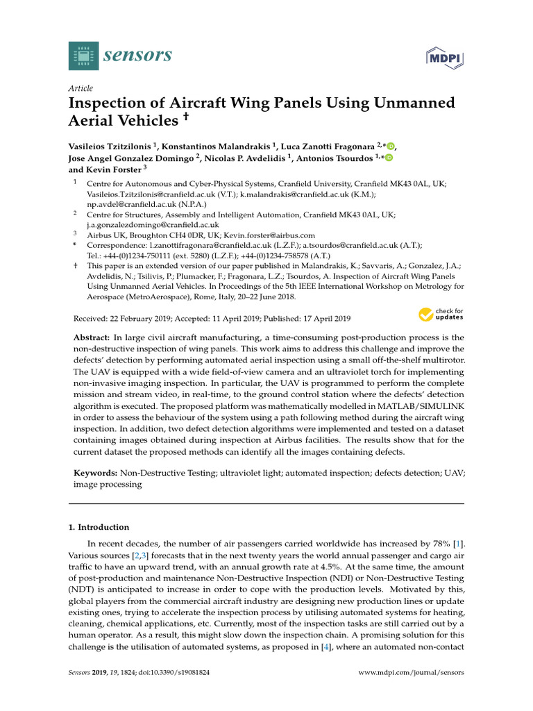 UAV-Based Inspection of Aircraft Wings | PDF | Nondestructive Testing