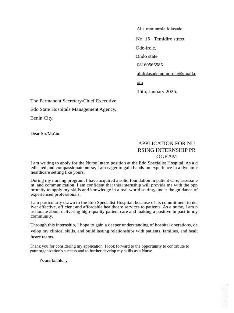 Nursing Internship Application | PDF