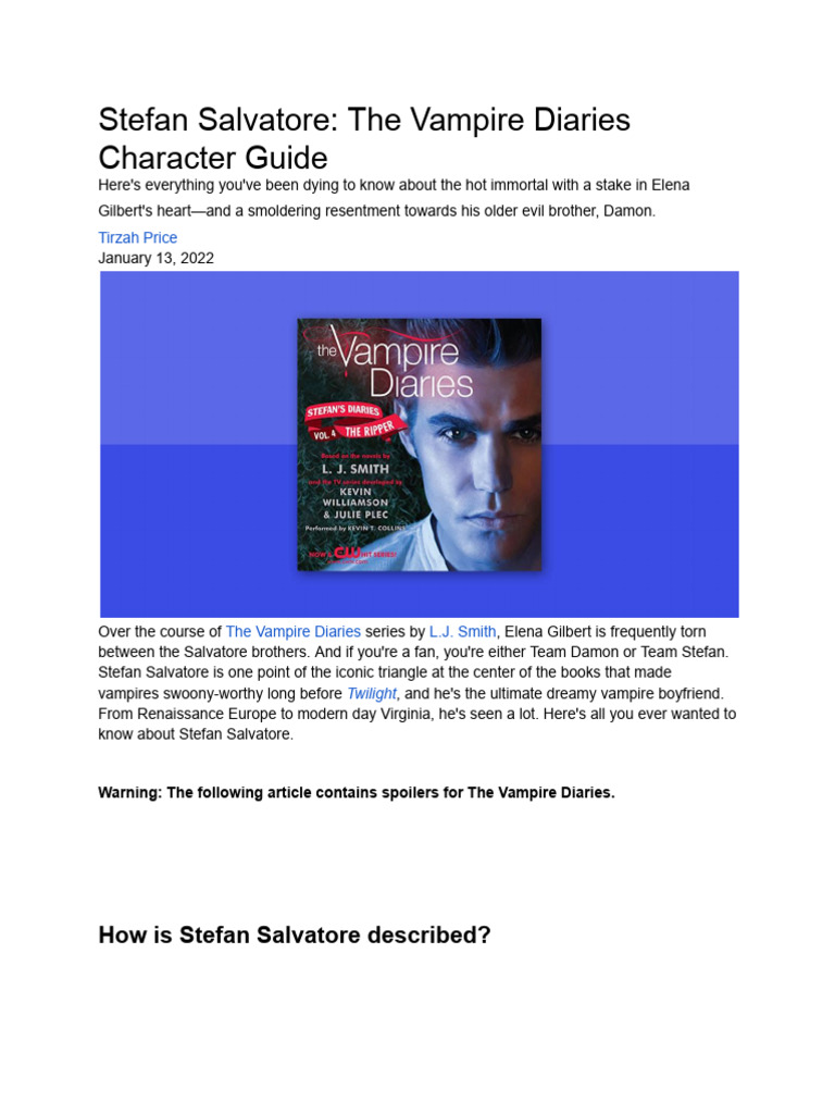 Stefan Salvatore_ The Vampire Diaries Character Guide | PDF | Damon ...