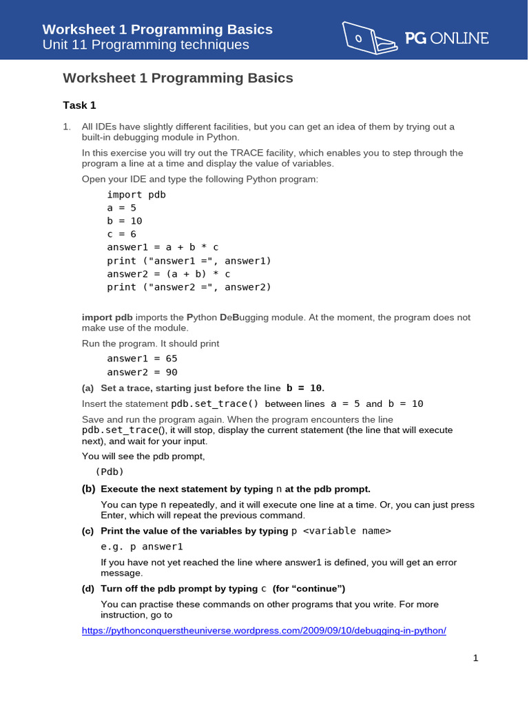 Programming Basics Worksheet Guide | PDF | Computer Programming | Numbers