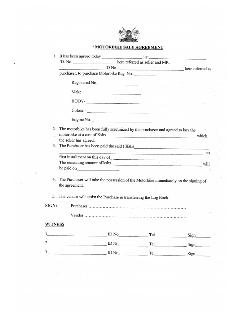 Motorcycle Agreement | PDF
