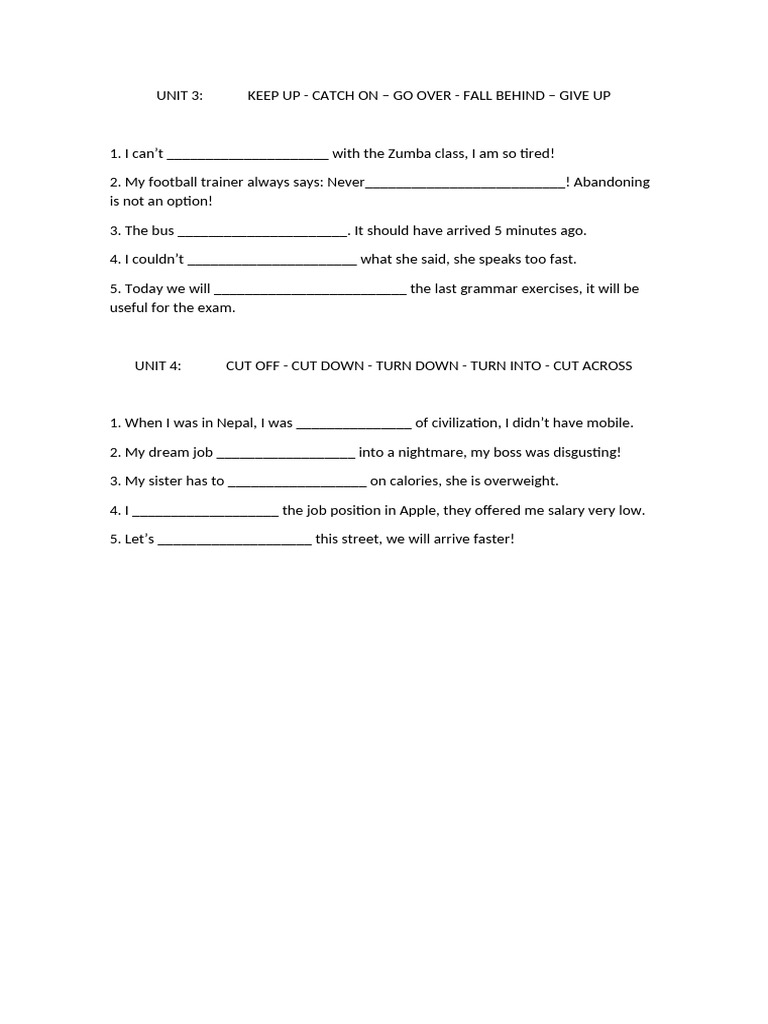 Phrasal Verbs Unit 3 and 4 | PDF