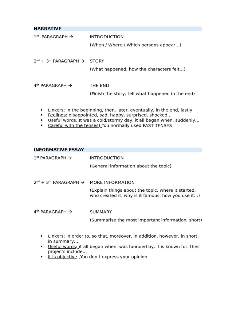 Narrative and Informative Essay Structure | PDF